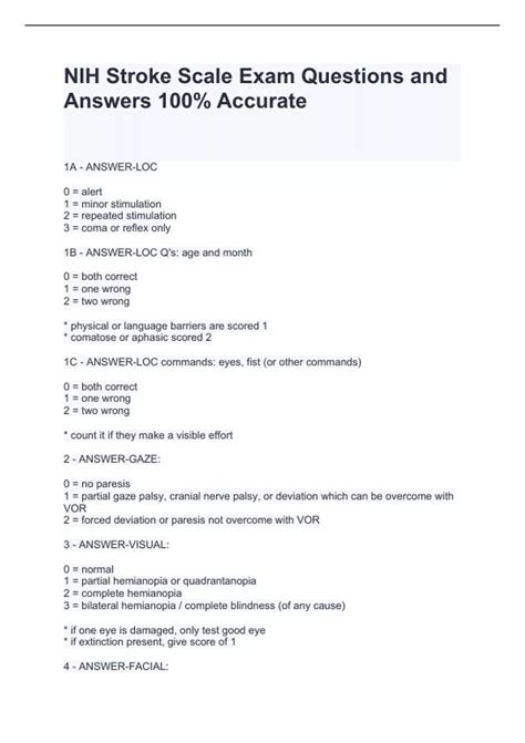 NIH Stroke Scale Exam Questions And Answers 100 Accurate NIH Stroke Scale Stuvia US