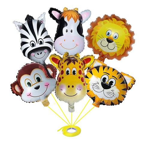 Buy Amfin Pack Of 6 Small Jungle Theme Balloons Animal Face Foil