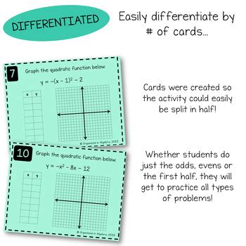 Graphing Quadratic Functions Activity Differentiated Task Cards Worksheet