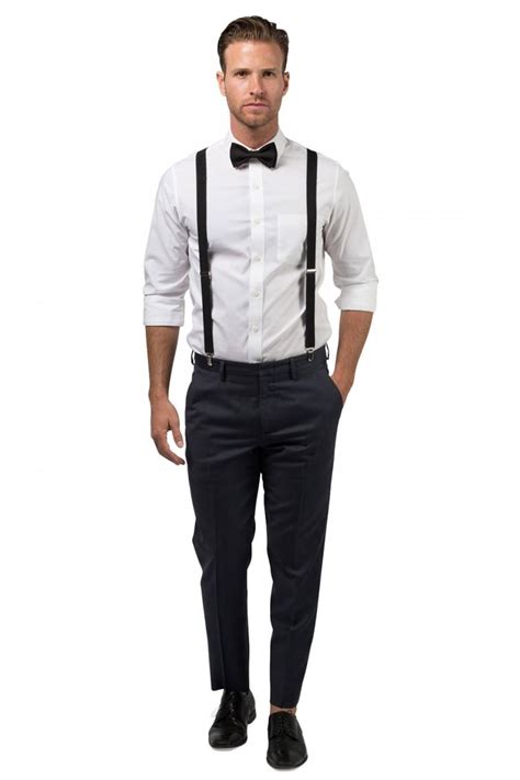 Black Bow Tie And Black Suspenders For Groom Groomsmen Prom Ring