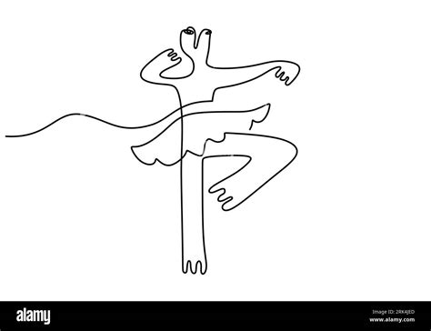 One Line Of Ballerina Isolated On White Background Hand Drawing Single