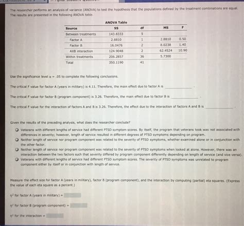 Solved 3 Measuring Effect Size For Two Factor Anova Aa Aa皿