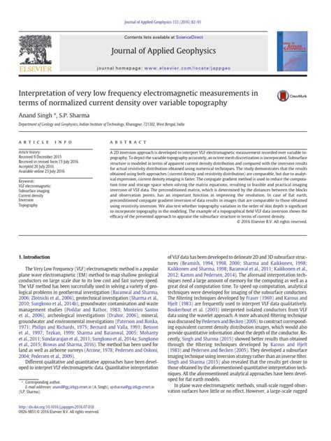 Interpretation Of Very Low Frequency Electromagnetic Measurements In