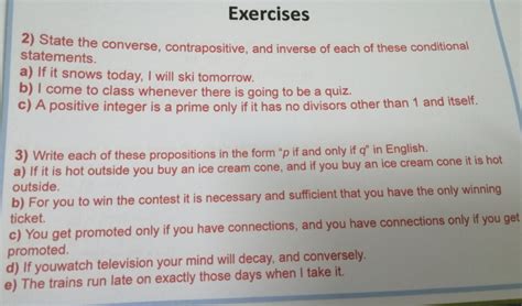Solved Exercises 2 State The Converse Contrapositive And Chegg
