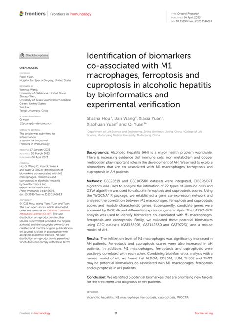 Pdf Identification Of Biomarkers Co Associated With M1 Macrophages