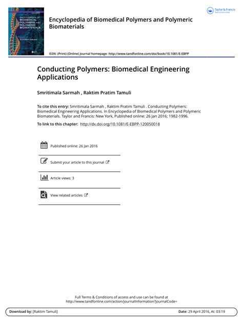 Pdf Conducting Polymers Biomedical Engineering Applications