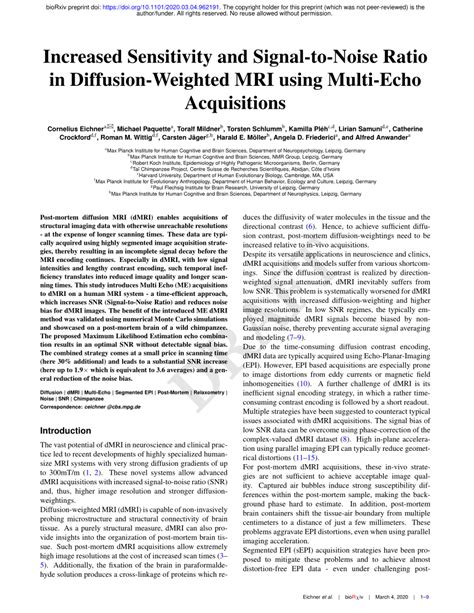 PDF Increased Sensitivity And Signal To Noise Ratio In Diffusion Weighted MRI Using Multi Echo