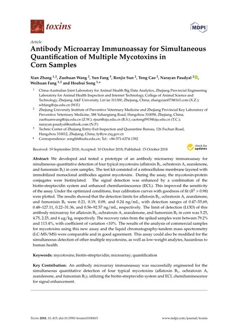 Pdf Antibody Microarray Immunoassay For Simultaneous Quantification Of Multiple Mycotoxins In