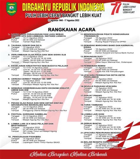 HUT Ke 77 Kemerdekaan RI Pemkab Madina Gelar Beragam Acara Menarik