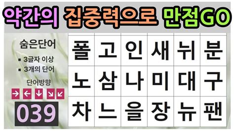 약간의 집중력으로 만점go 단어찾기숨은단어찾기치매예방낱말퀴즈치매예방퀴즈치매테스트치매치매예방게임 Youtube