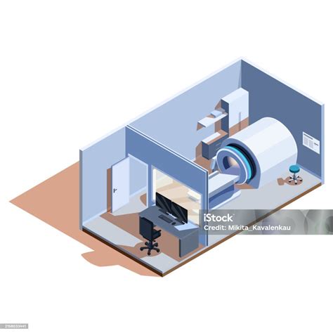 장비가 있는 등척성 자기공명치료실 그리고 Mri 기계 벡터 일러스트 레이 션 Mri 스캐너에 대한 스톡 벡터 아트 및 기타