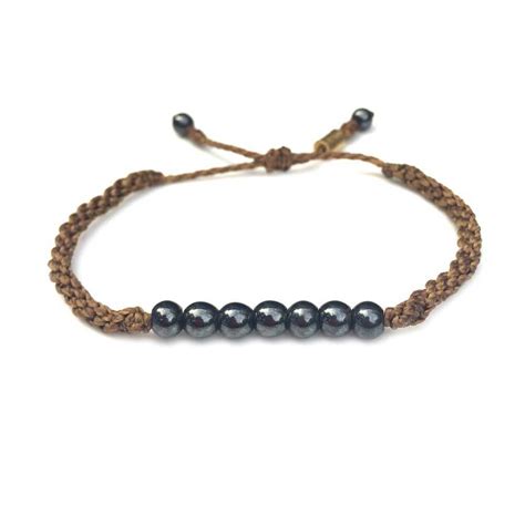Rope Bracelet Brown With Hematite Stones Beach Rope Surfer Bracelets