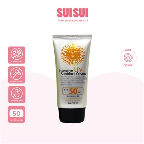 3w Clinic Intensive Uv Sunblock Cream Spf50 Pa 70ml Sunscreen