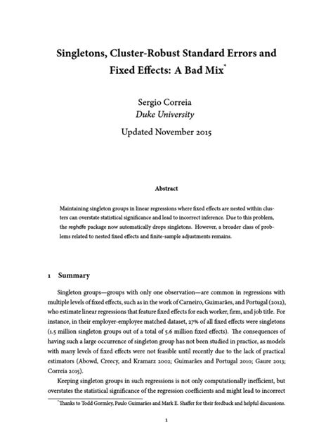 singletons pdf fixed effects model regression analysis