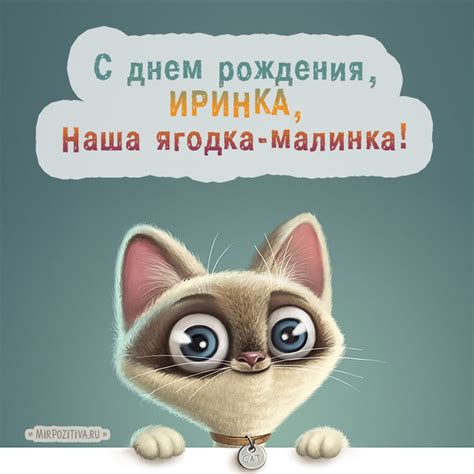 котик С днем рождения Иринка Наша ягодка малинка Смешной