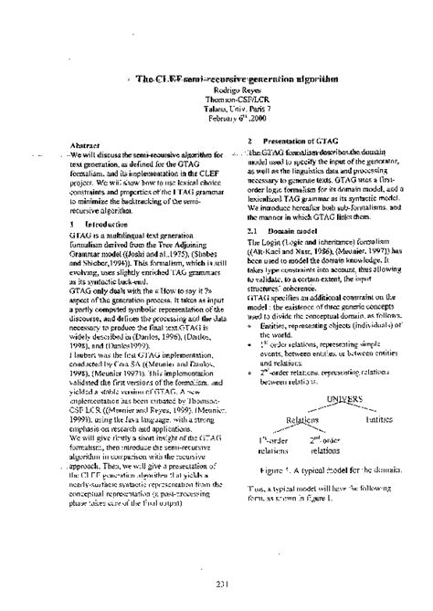 Pdf The Clef Semi Recursive Generation Algorithm