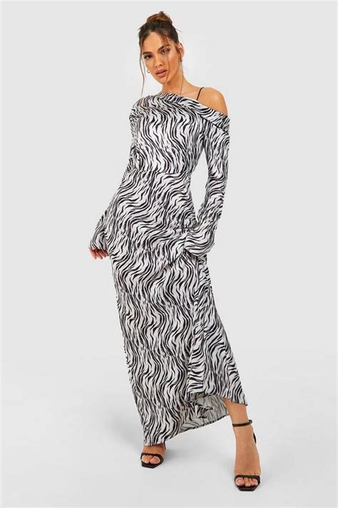 Zebra Asymmetric Maxi Dress Boohoo Uk