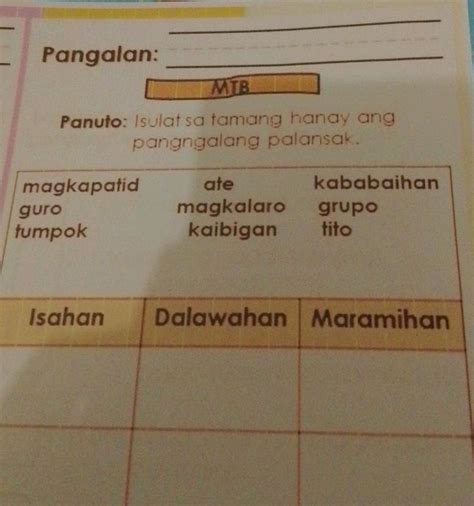 Pangalan Panuto Isulat sa tamang hanay ang | StudyX
