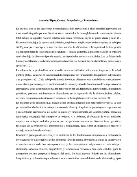 SOLUTION Anemia Tipos Causas Diagn Stico Y Tratamiento Studypool
