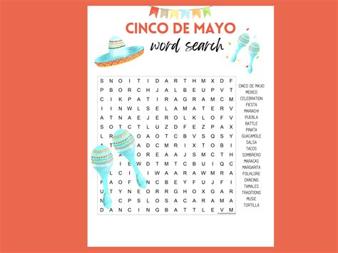 Cinco De Mayo Word Search Puzzle Mexican Fiesta Printable Party Game For All Ages Fun Search