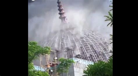 Watch Dome Of Mosque In Indonesia Collapses In Massive Fire World