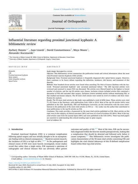 Pdf Influential Literature Regarding Proximal Junctional Kyphosis A