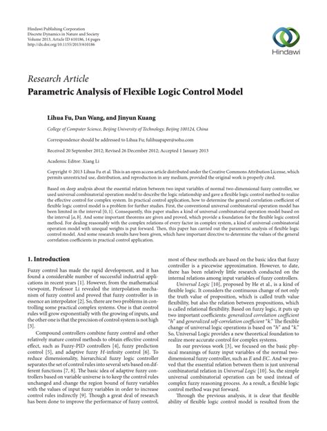 Pdf Parametric Analysis Of Flexible Logic Control Model
