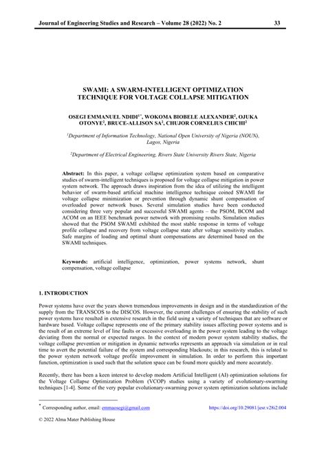 Pdf Swami A Swarm Intelligent Optimization Technique For Voltage