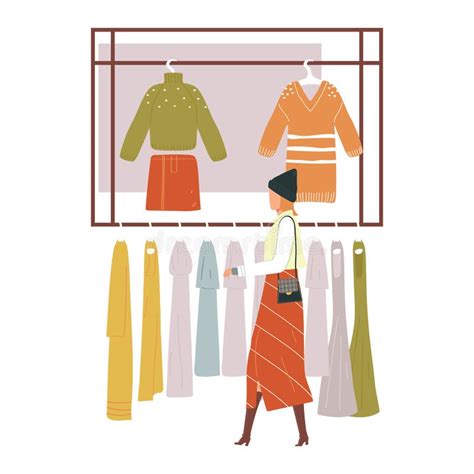 Mujer Comprando Ropa En Una Tienda Señora De Moda Eligiendo Ropa