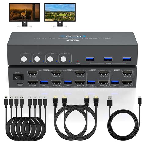 Usb3 0 Switch Hdmi Kvm Rrf12 Switch 4 Computers 2 Monitors With 3 Usb Ports 4k 60hz For 4