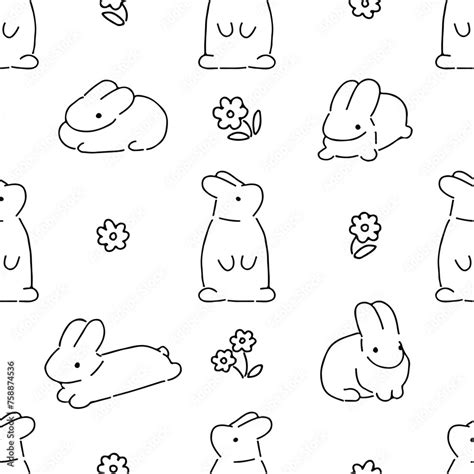 귀여운 토끼와 꽃이 그려진 패턴 Stock Vector Adobe Stock