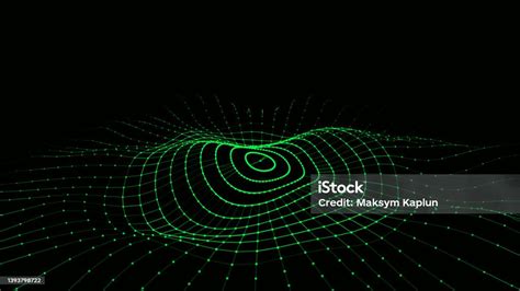 未来的な動く円波光る粒子が動くデジタル背景ビッグデータの視覚化ベクターイラストレーション つながりのベクターアート素材や画像を多数ご用意