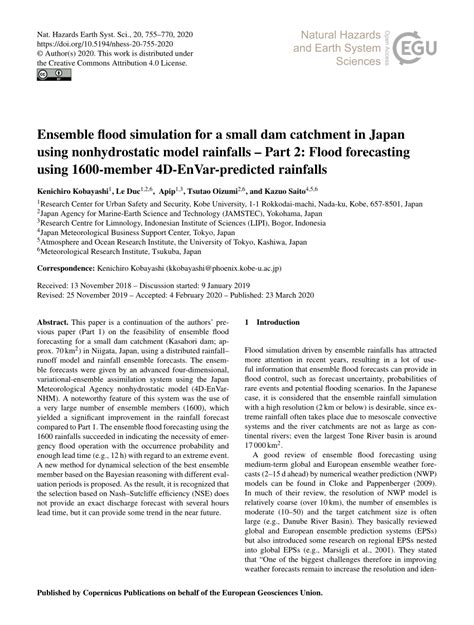 Pdf Ensemble Flood Simulation For A Small Dam Catchment In Japan Using Nonhydrostatic Model
