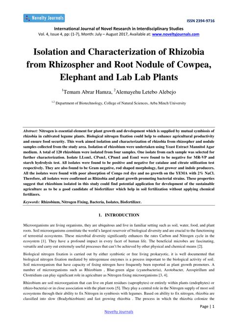 Pdf Isolation And Characterization Of Rhizobia From Rhizospher And