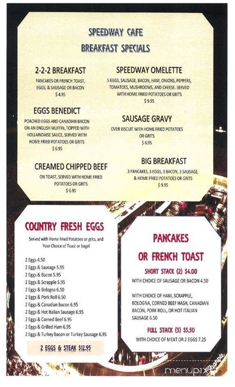 Menu Of Speedway Cafe In Dover De 19901