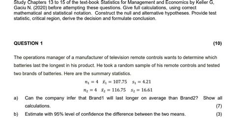 Solved Study Chapters 13 To 15 Of The Text Book Statistics Chegg