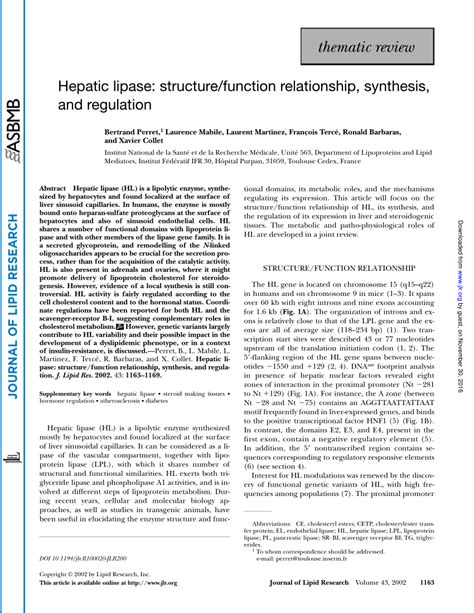 Pdf Hepatic Lipase Structure Function Relationship Synthesis And