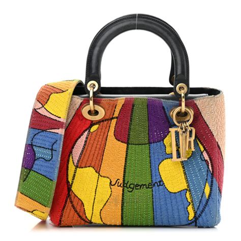 CHRISTIAN DIOR Silk Calfskin Beaded Tarot Judgement Medium Lady Dior ...