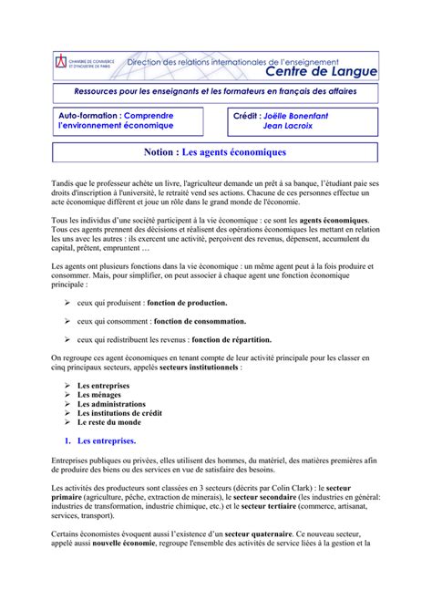 Notion Les agents économiques