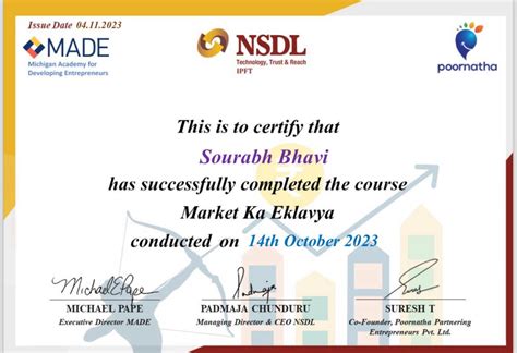 Earned Market Ka Ekalavya Certificate From Nsdl Sourabh Bhavi Posted On The Topic Linkedin