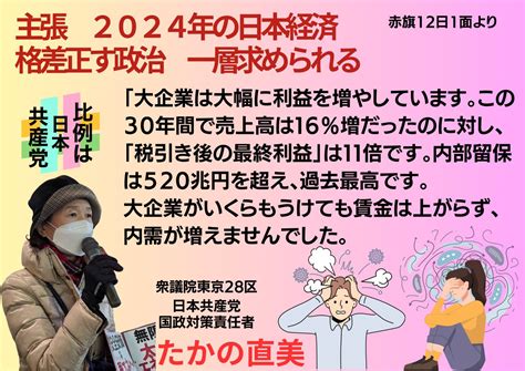 Twitterの記事2024年01月12日0937 たかの直美 日本共産党 衆議院東京28区（練馬区東部）国政対策責任者（予定候補者）