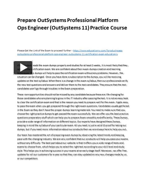 Prepare Outsystems Professional Platform Ops Engineer Outsystems 11