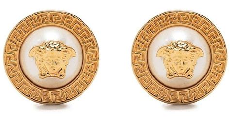 Versace Metal Gold Tone Medusa Pearl Stud Earrings In Metallic Lyst
