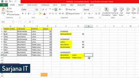 Perbedaan Average Averageif Dan Averageifs Di Microsoft Excel Youtube