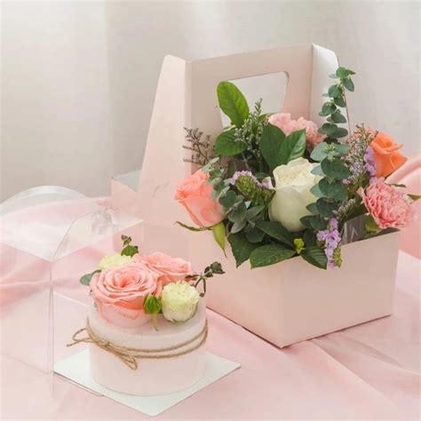 휴대용 투명 꽃 핸디 박스 종이 디저트 케이크 선물 깜짝 포장 가방 웨딩 파티 생일 장식 1 개