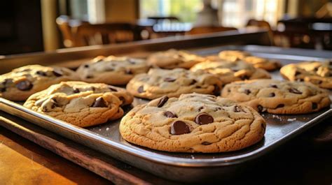 Delicious Chocolate Chip Cookies Fresh From The Oven On A Tray 30457018
