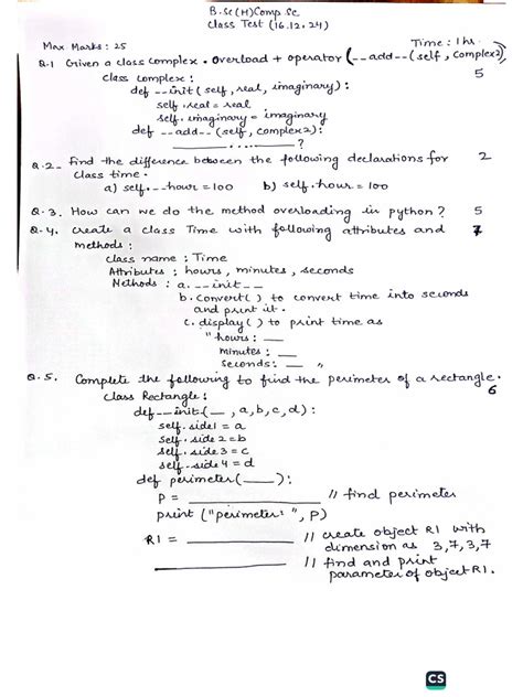 Class Test Oops Python 16 122024 Pdf