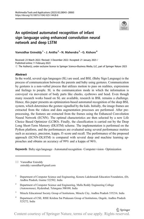 an optimized automated recognition of infant sign language using