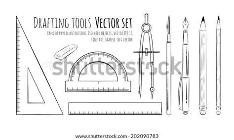 Vector Line Art Set Drafting Tools Stock Vector Royalty Free