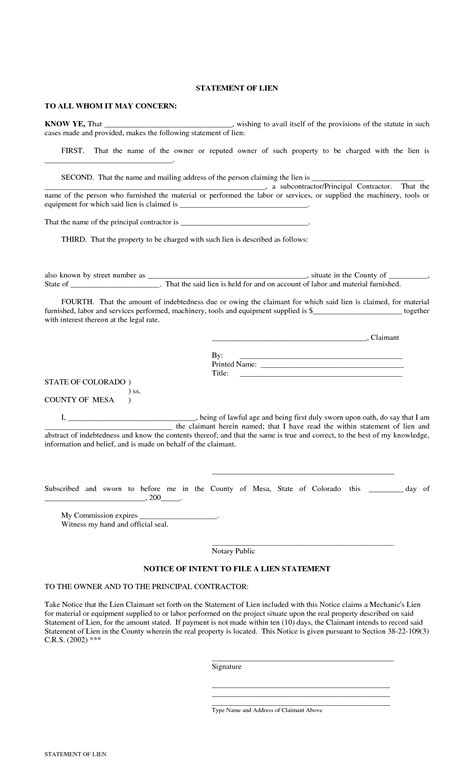 Letter Of Intent To Lien Template